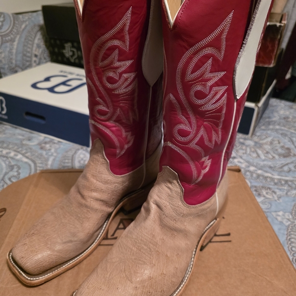 Olathe Boot Co. | Shoes | Olathe Boot Co Red And Tan Smooth Ostrich ...